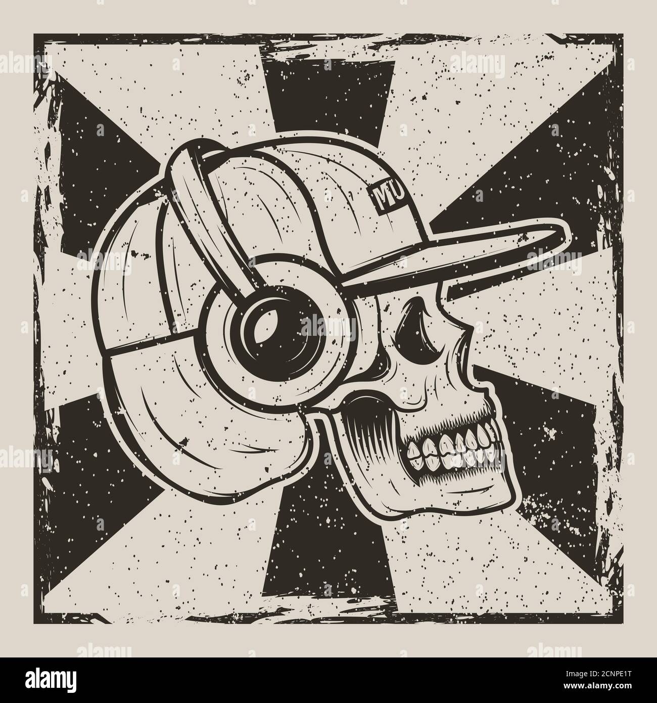 Skull music side view vector vintage grunge design Stock Vector Image ...