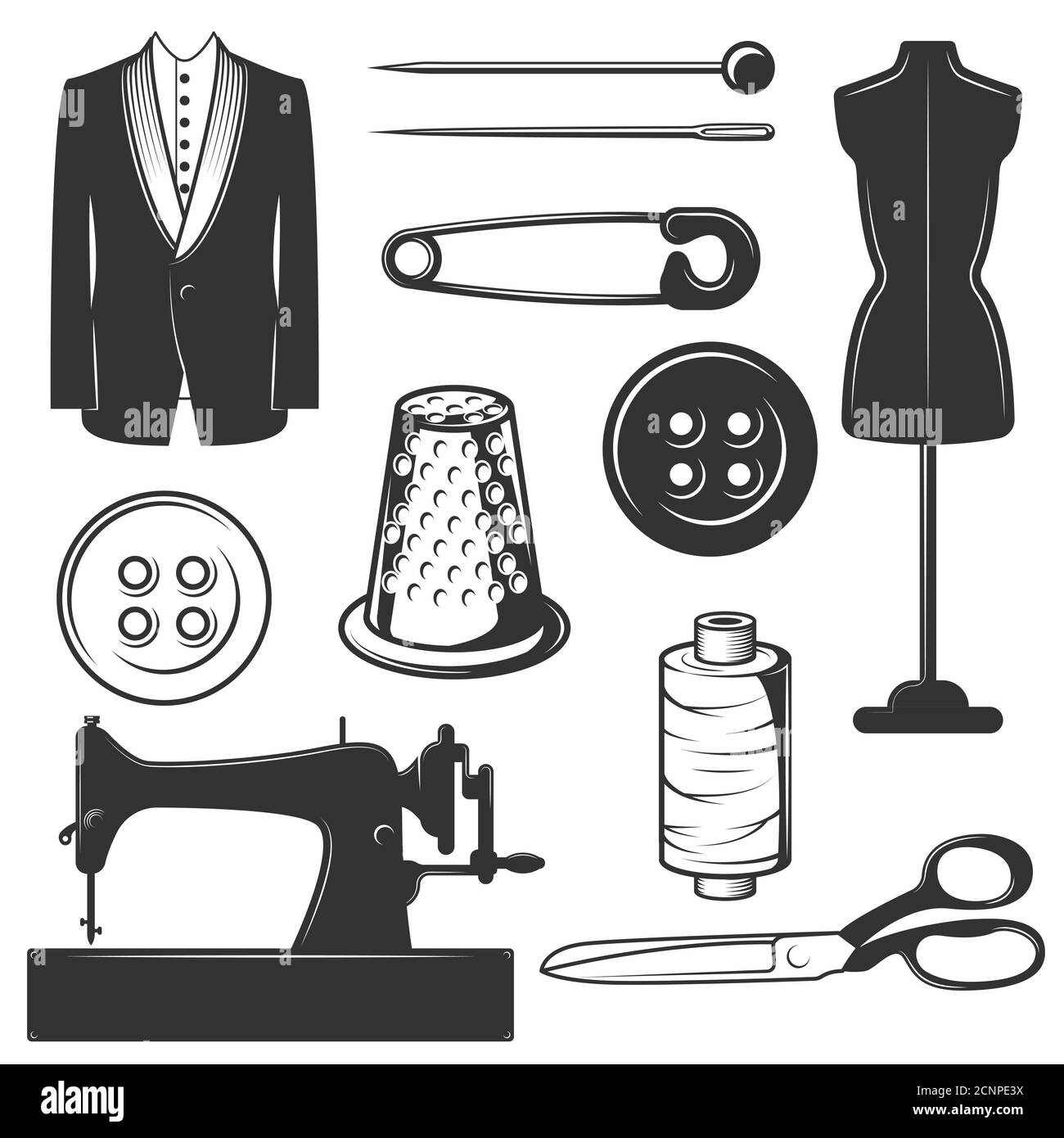 Tailor tools icons set hi-res stock photography and images - Alamy