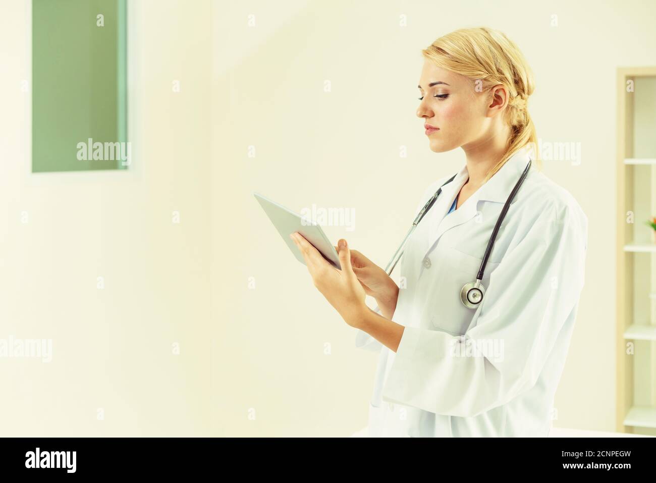 Young female doctor working in hospital office. Medical and healthcare ...