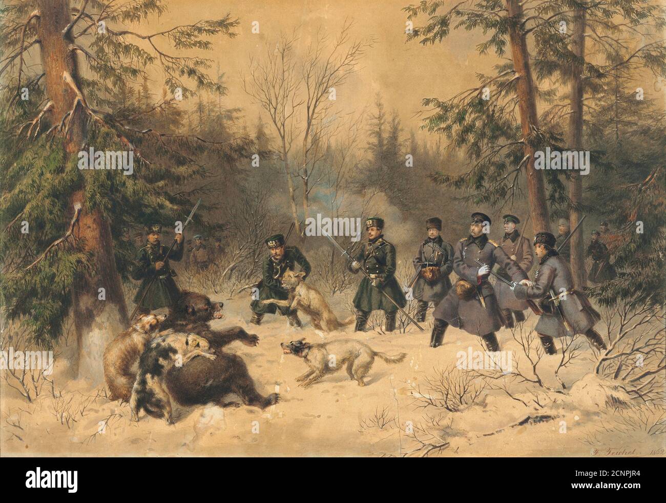The Bear Hunt of Tsar Alexander II, 1862. Private Collection Stock ...