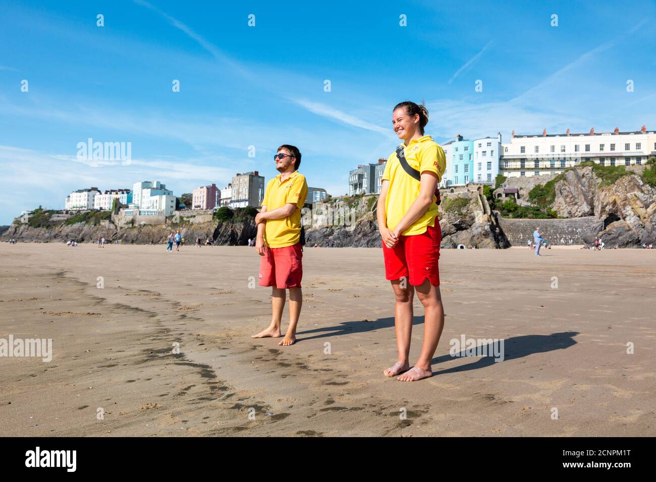Lifeguards on Tenby beach, Pembrokeshire, Wales, UK Stock Photo - Alamy