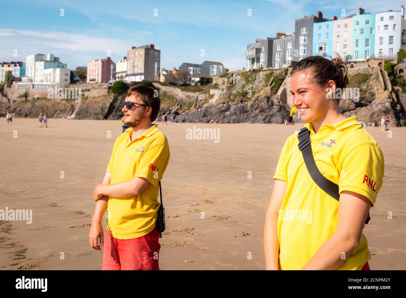 Lifeguards on Tenby beach, Pembrokeshire, Wales, UK Stock Photo - Alamy
