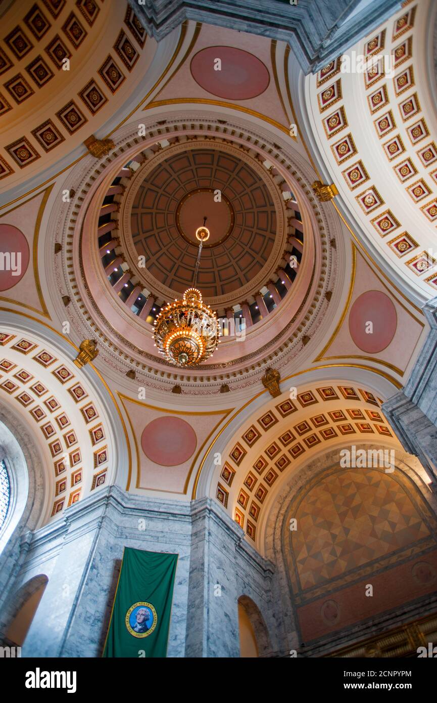 View of the ceiling of the Rotunda in the state capitol building in ...