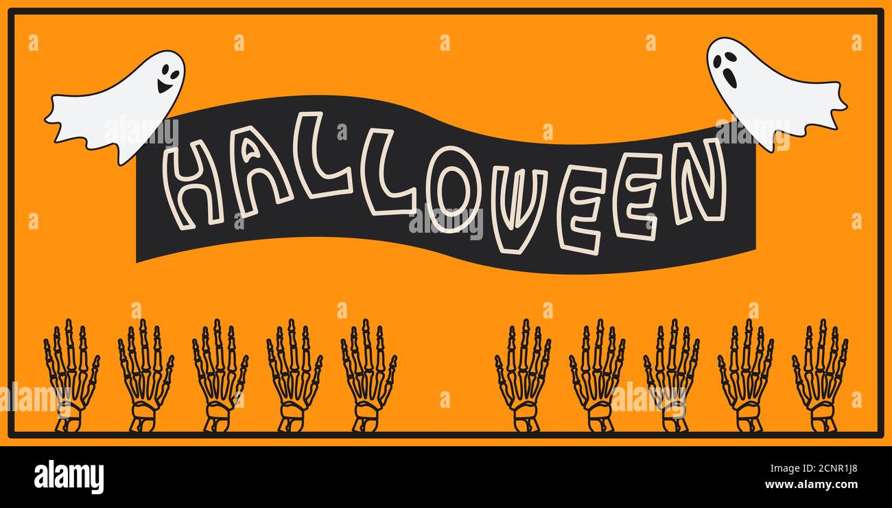 Vector horizontal illustration Halloween design on a orange background ...