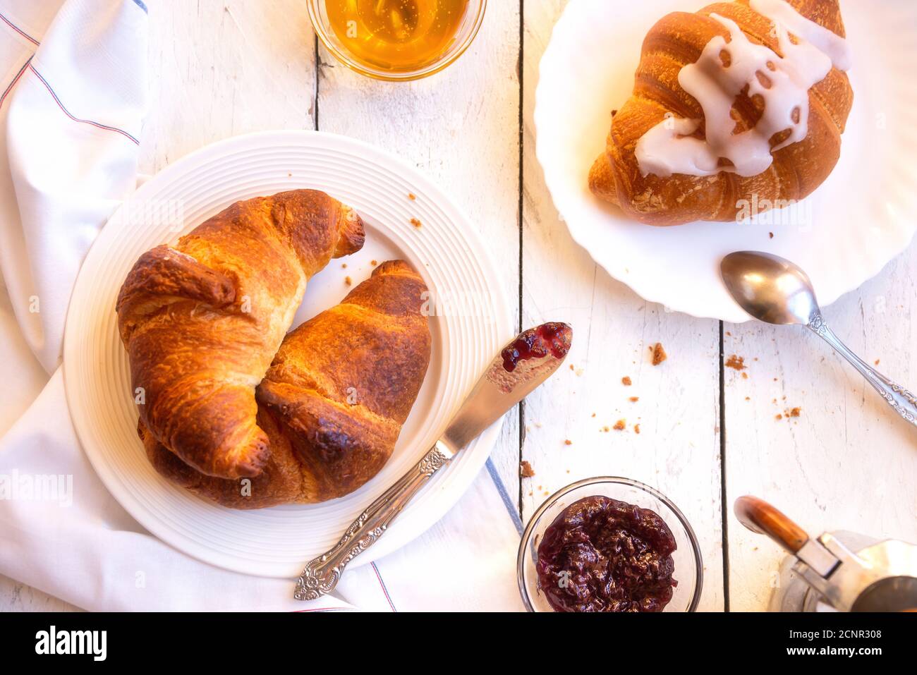 Fresh baked croissants for breakfast Stock Photo - Alamy