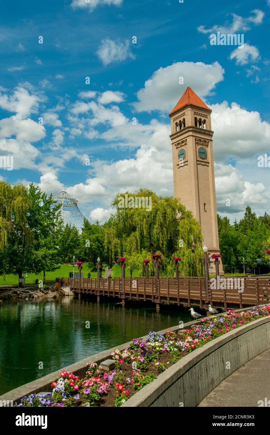 The Riverfront Park with the clock tower in Spokane, Eastern Washington ...
