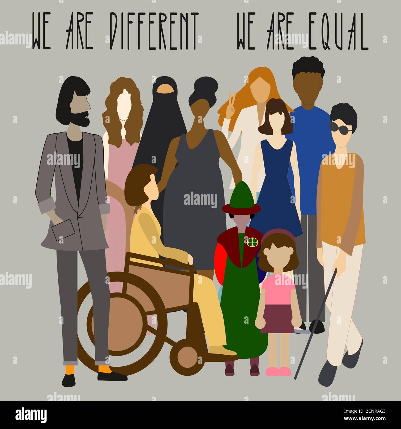 Different people and text We are different We are equal. Vector ...