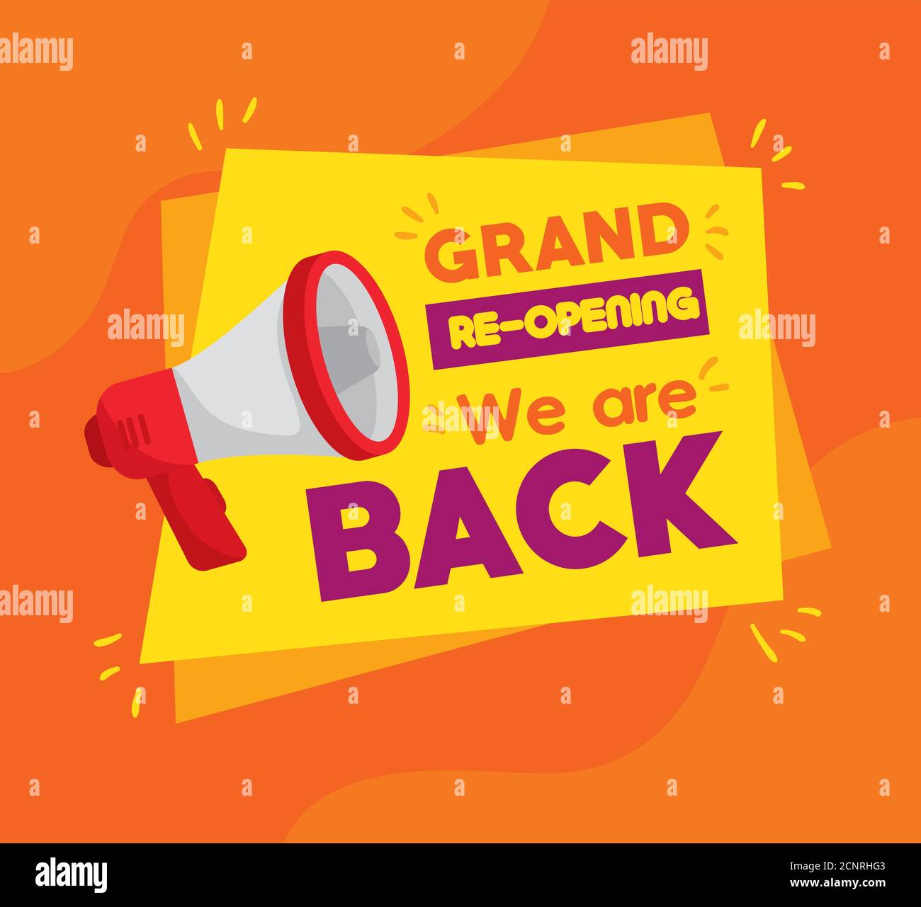 banner of grand reopening we are back, with megaphone Stock Vector ...