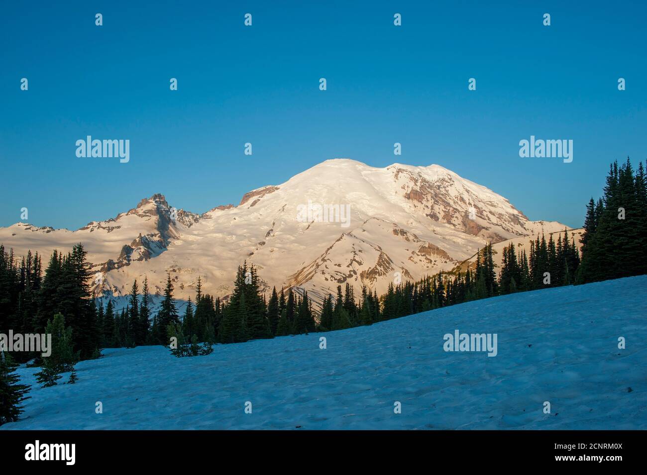 View of Mount Rainier in the winter from the Sunrise Visitor Center ...