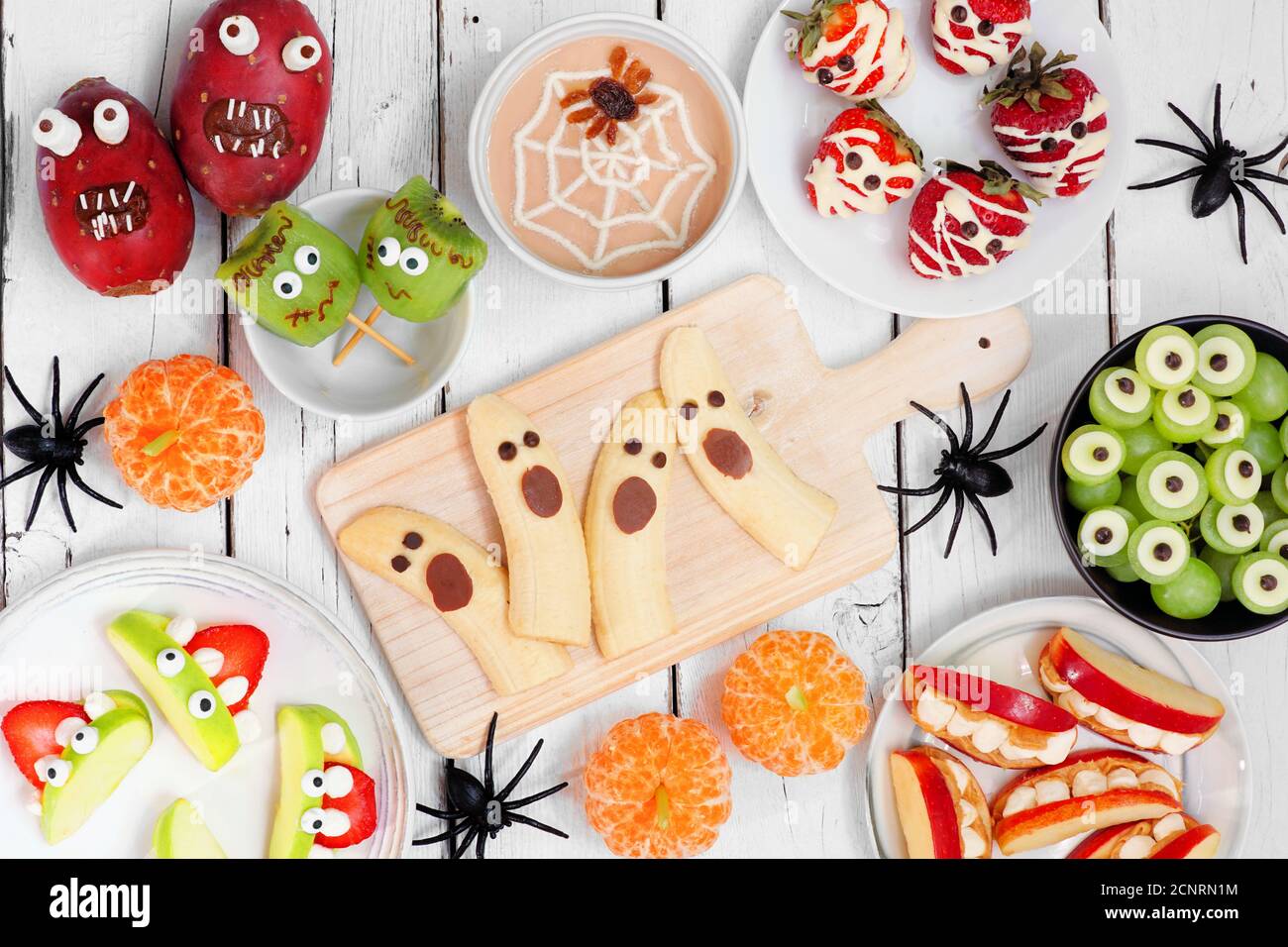 Healthy Halloween fruit snacks. Selection of fun, spooky treats. Top ...