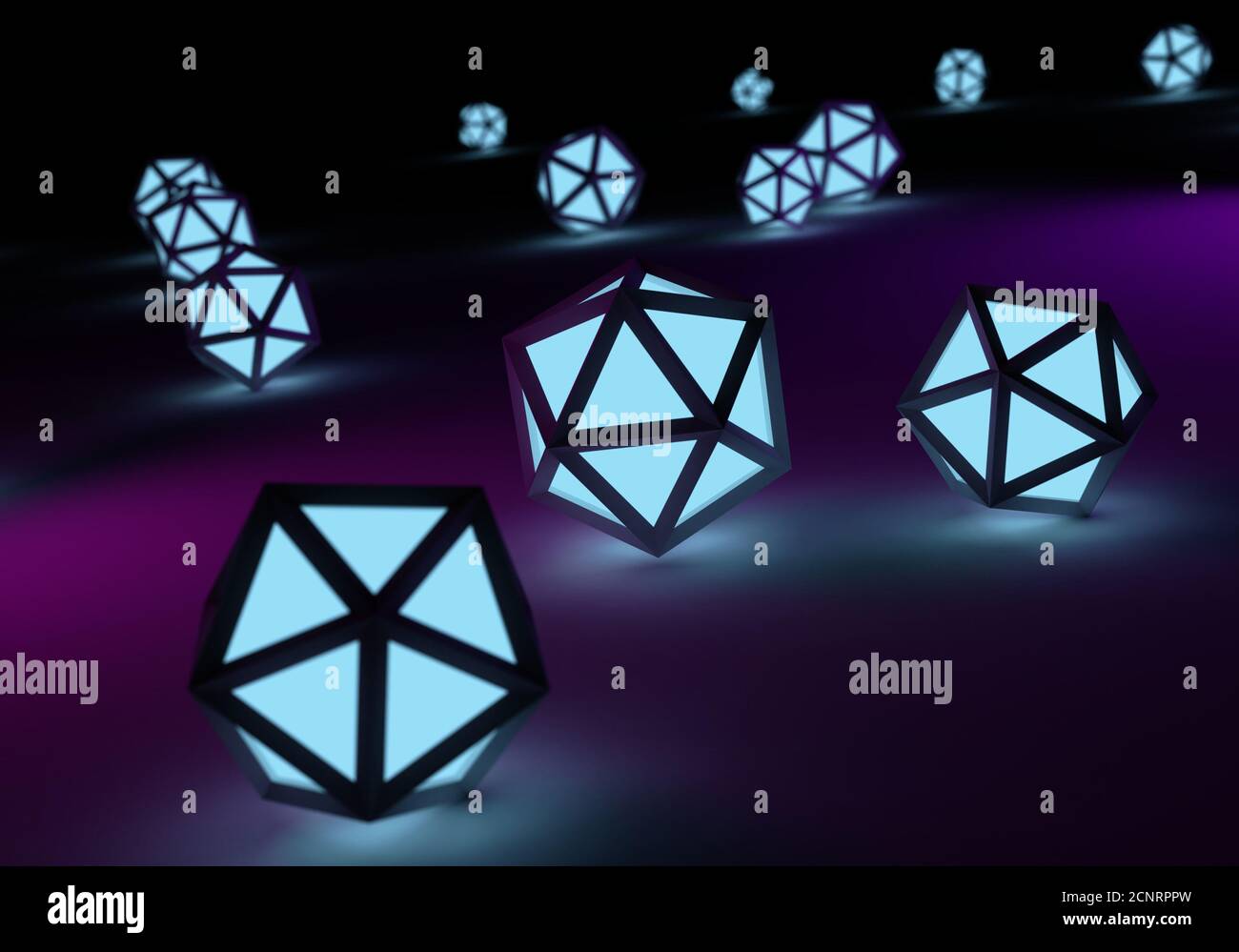 3D abstract colorful dark composition, shape form with violity light ...