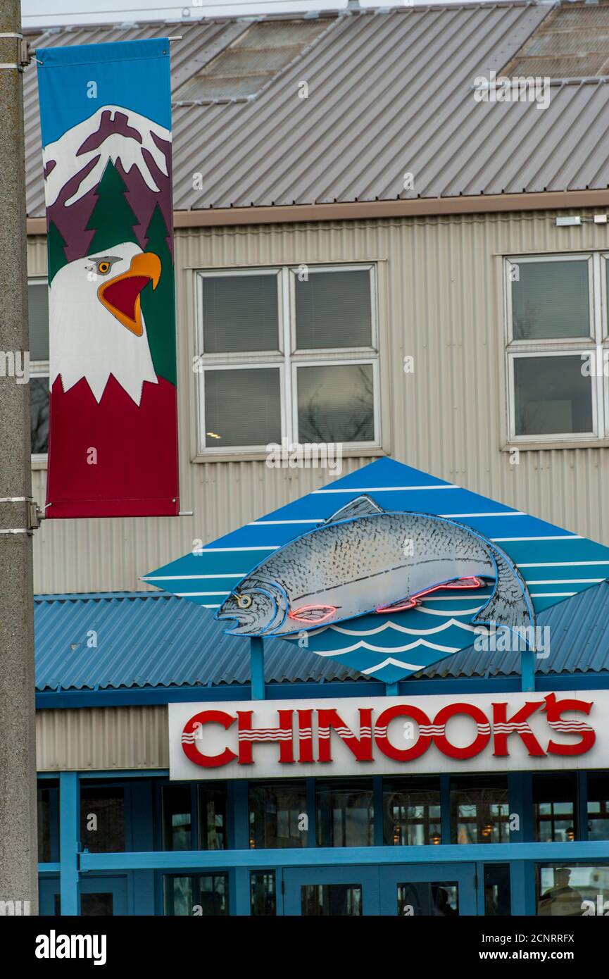 Chinook restaurant signs at the Fishermens Terminal in Seattle ...