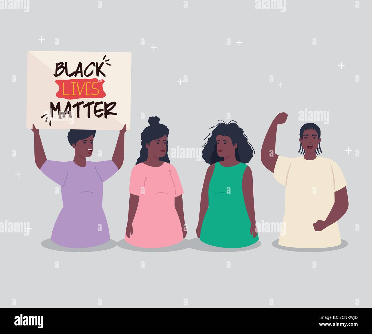 black lives matter, group people african with banner, stop racism Stock ...