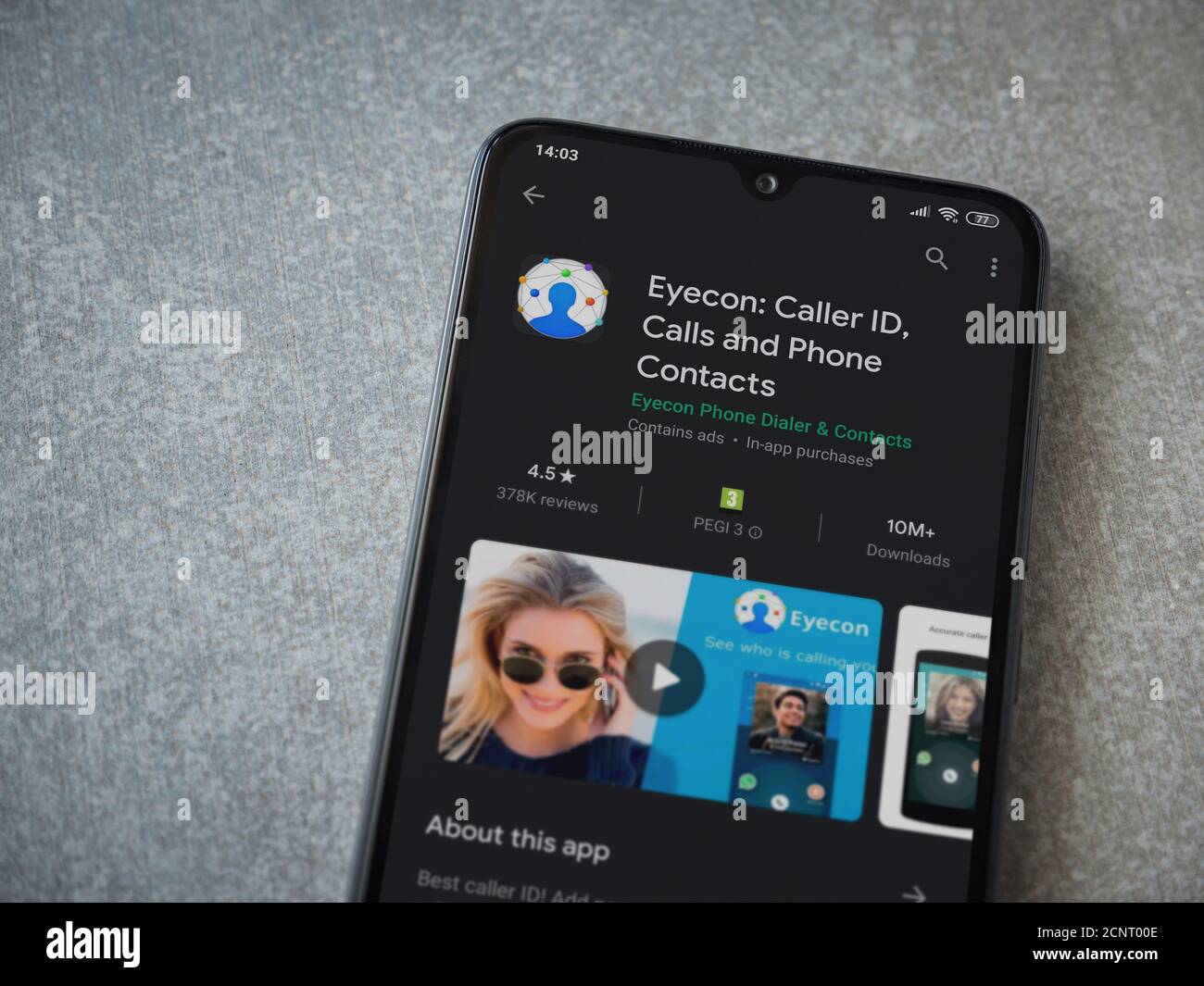 Lod, Israel - July 8, 2020: Eyecon app play store page on the display ...