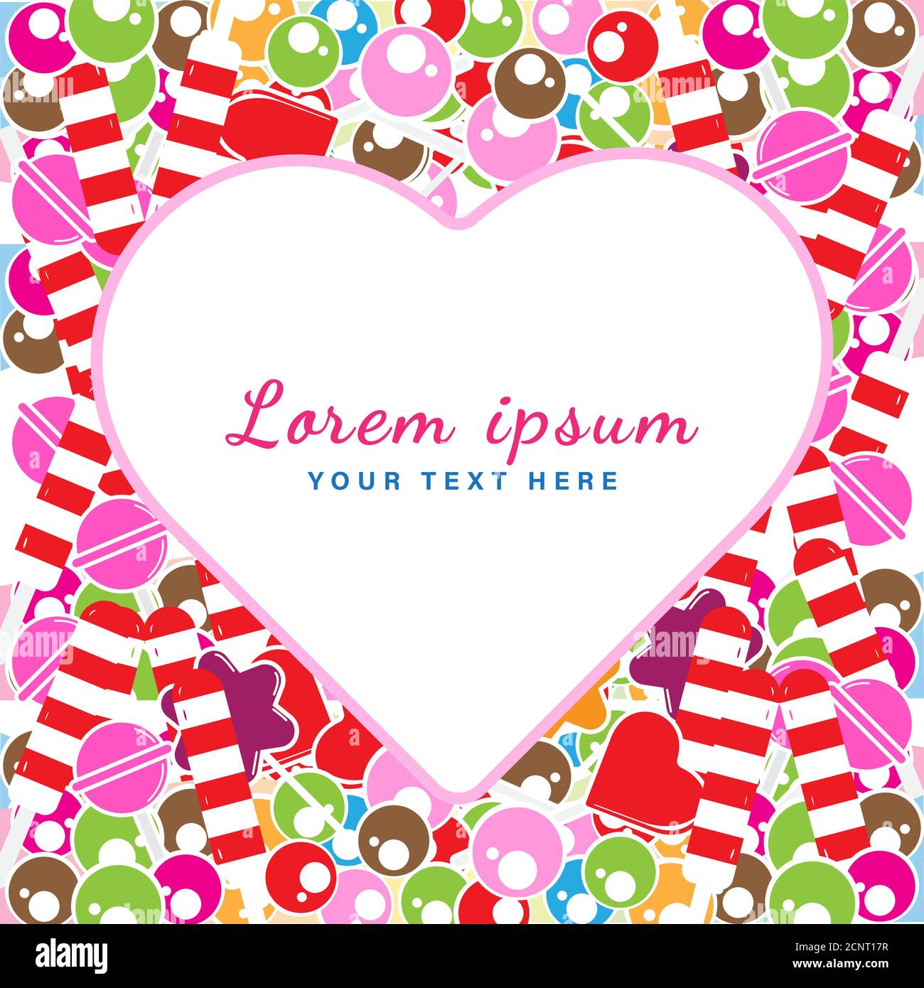Colorful sweet candies with heart shape label. Vector illustration ...
