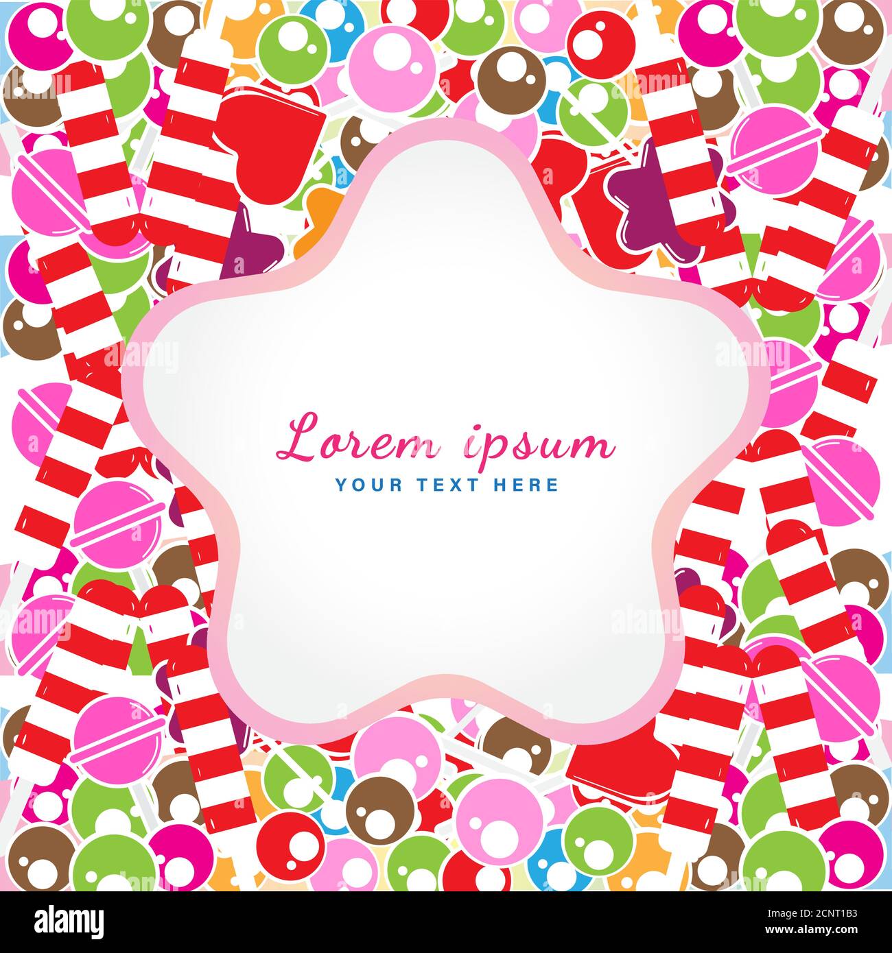 Vector illustration of colorful sweet candies with rounded star label ...