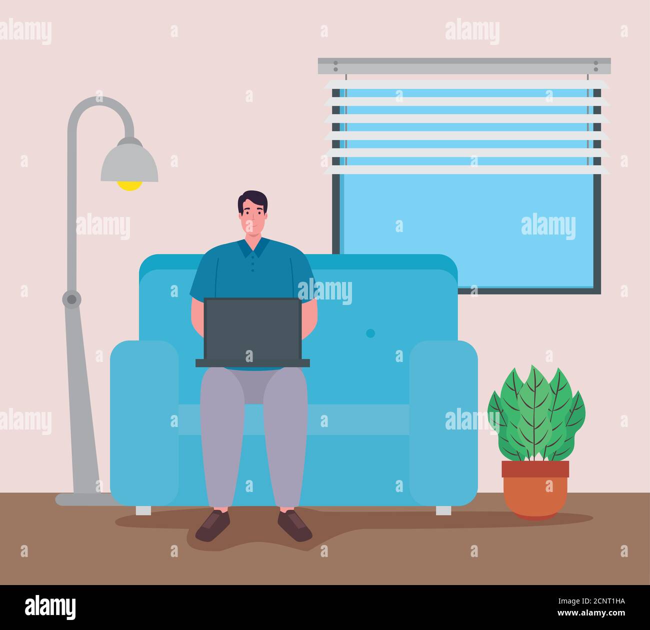 Teleworking man in living room hi-res stock photography and images - Alamy