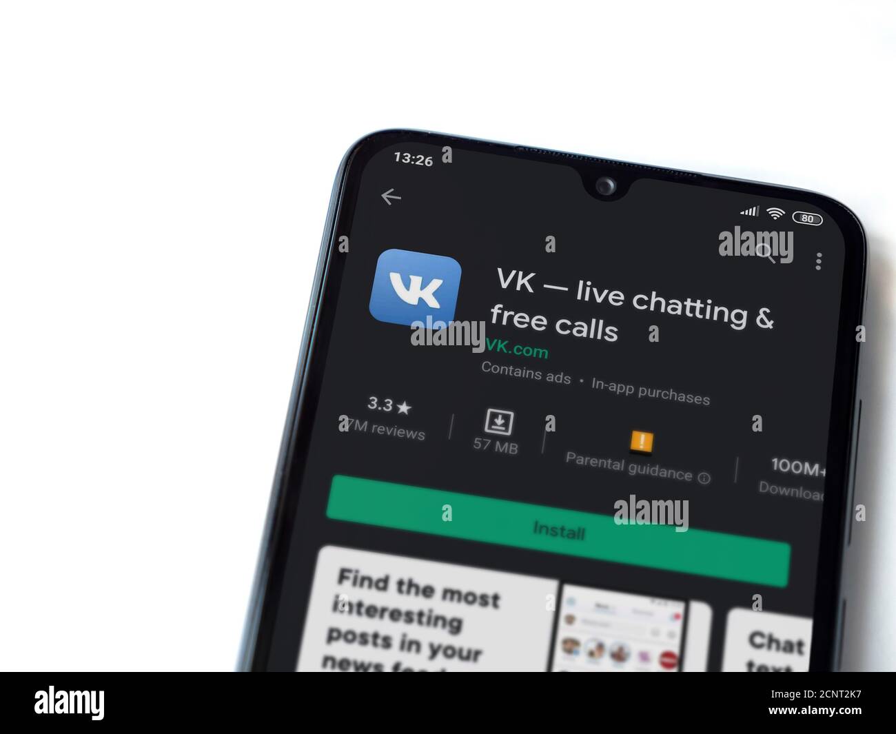 Lod, Israel - July 8, 2020: VK app play store page on the display of a ...