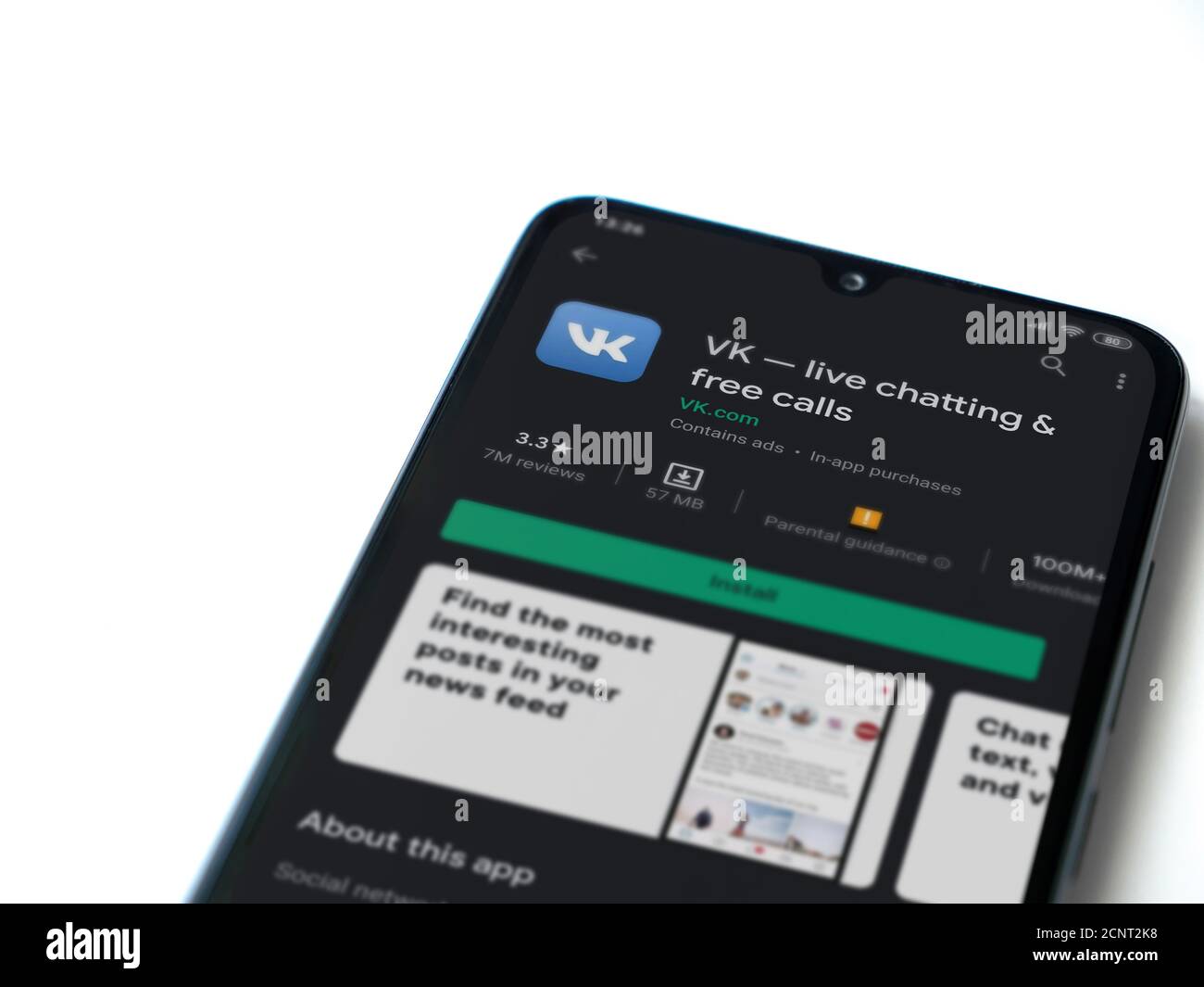 Lod, Israel - July 8, 2020: VK app play store page on the display of a ...