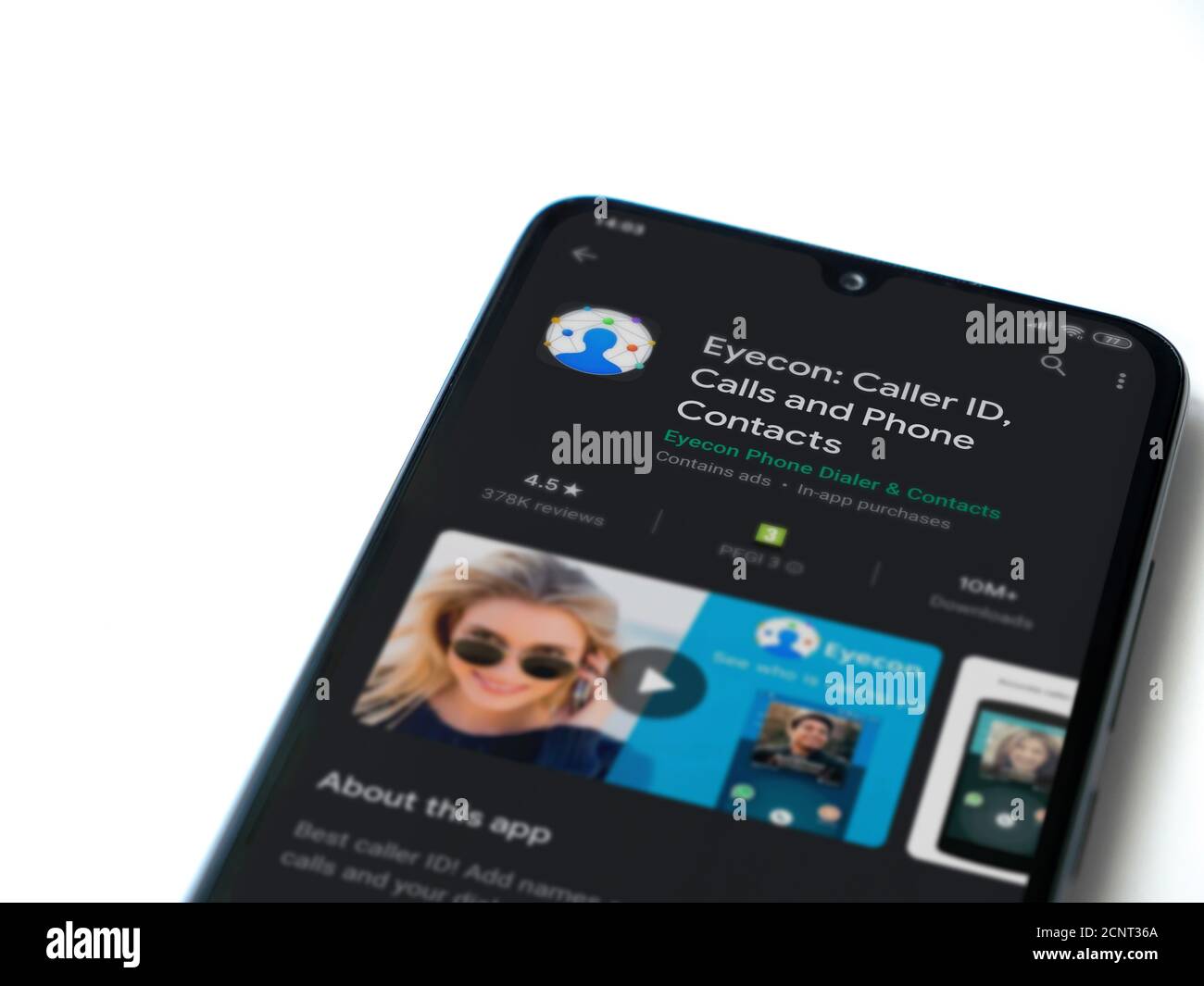 Lod, Israel - July 8, 2020: Eyecon app play store page on the display ...