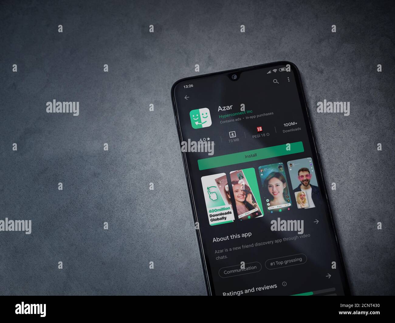 Lod, Israel - July 8, 2020: Azar app play store page on the display of ...