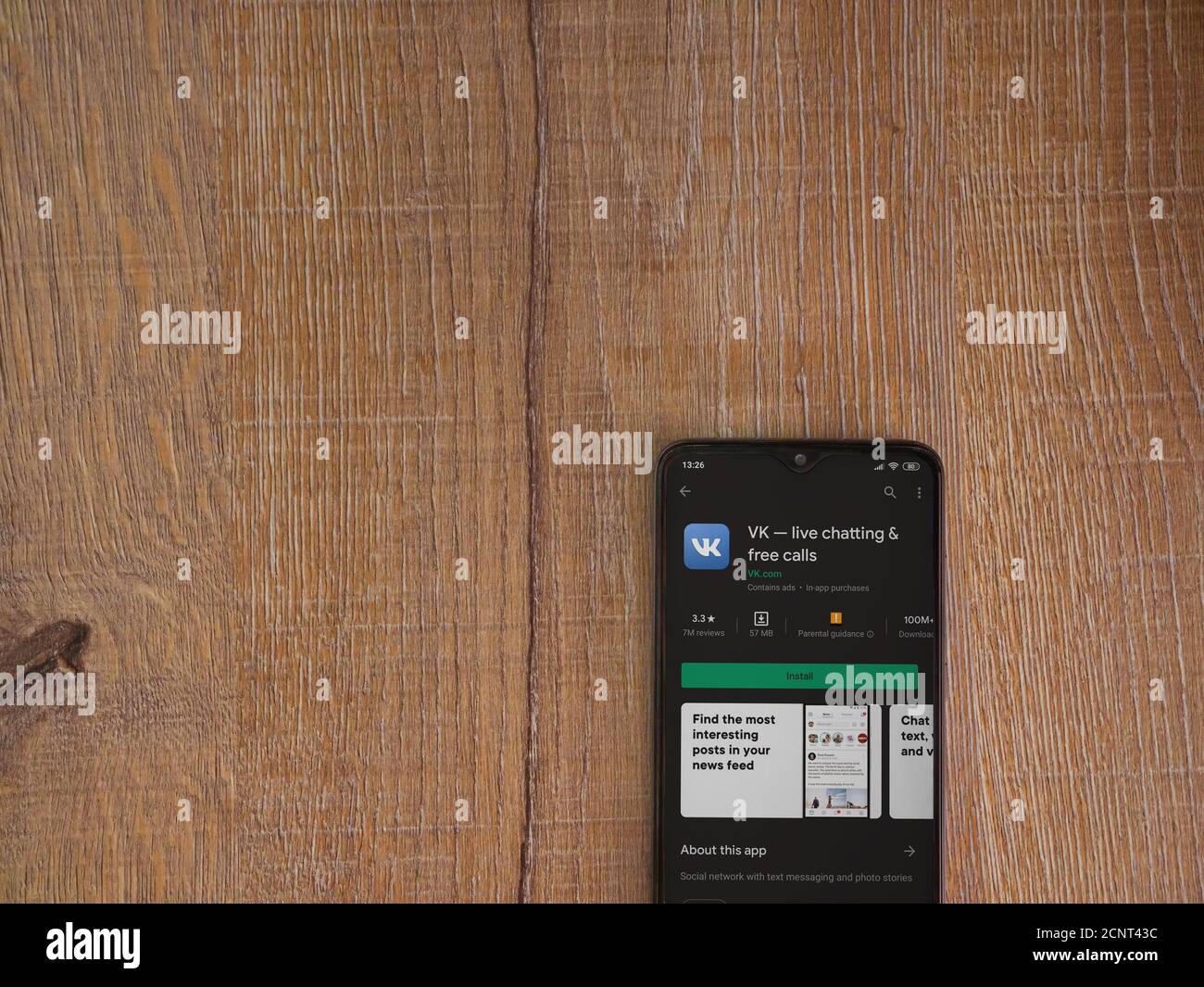Lod, Israel - July 8, 2020: VK app play store page on the display of a ...