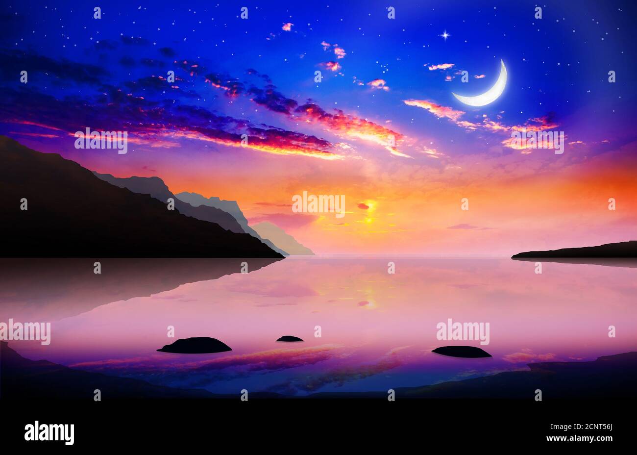 Ramadan Kareem religious background with bright crescent and stars ...
