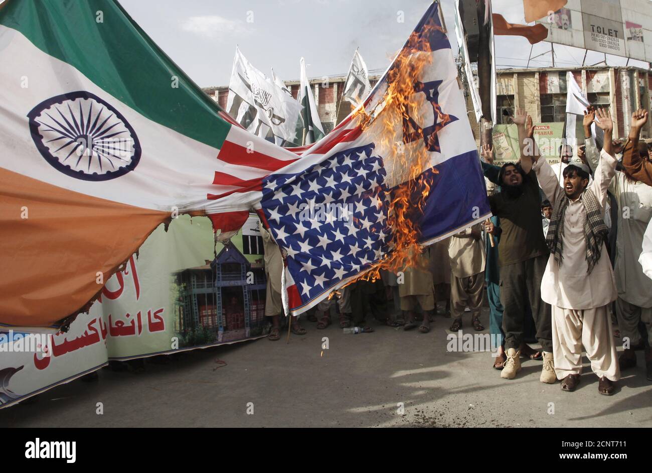 Pakistani People Burn Indian Flags High Resolution Stock Photography ...