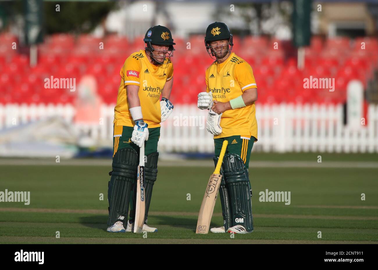 Notts Outlaws Tom Moores scores 51 (left) and his batting partner Ben ...