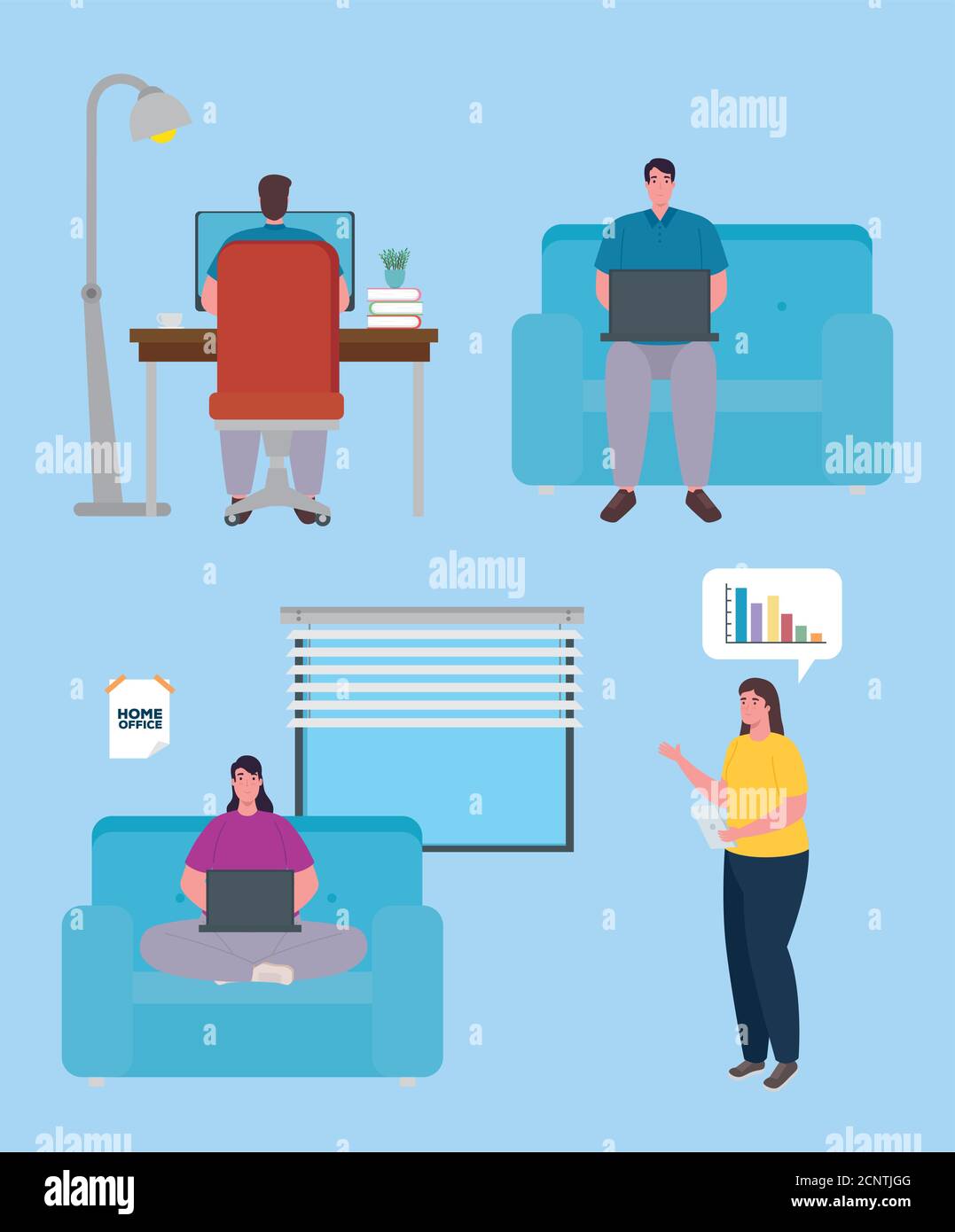 scenes of telework, young people working from home Stock Vector Image ...