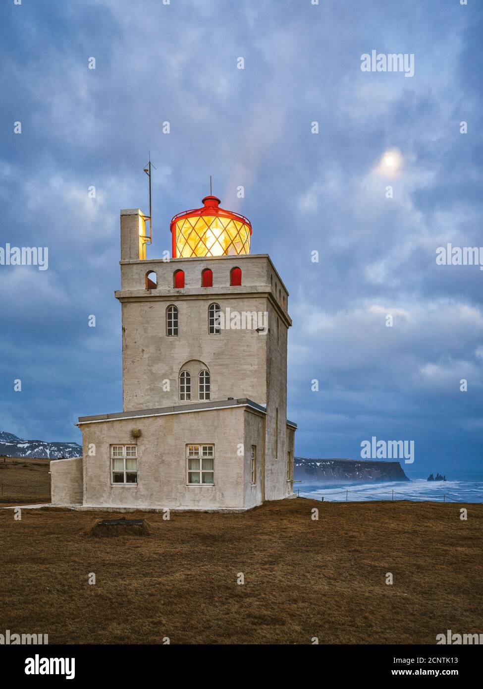 Lighthouse, full moon, moon, panoramic view, rocks, bird cliffs, clouds ...