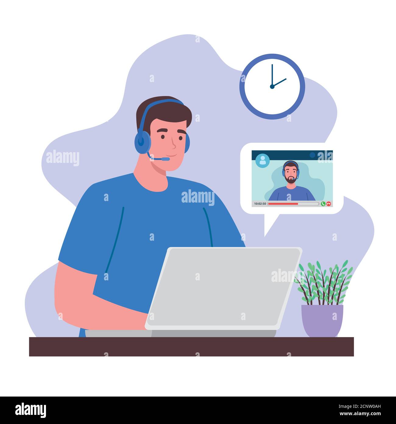 telework, man working from home in video conference with teamwork Stock ...