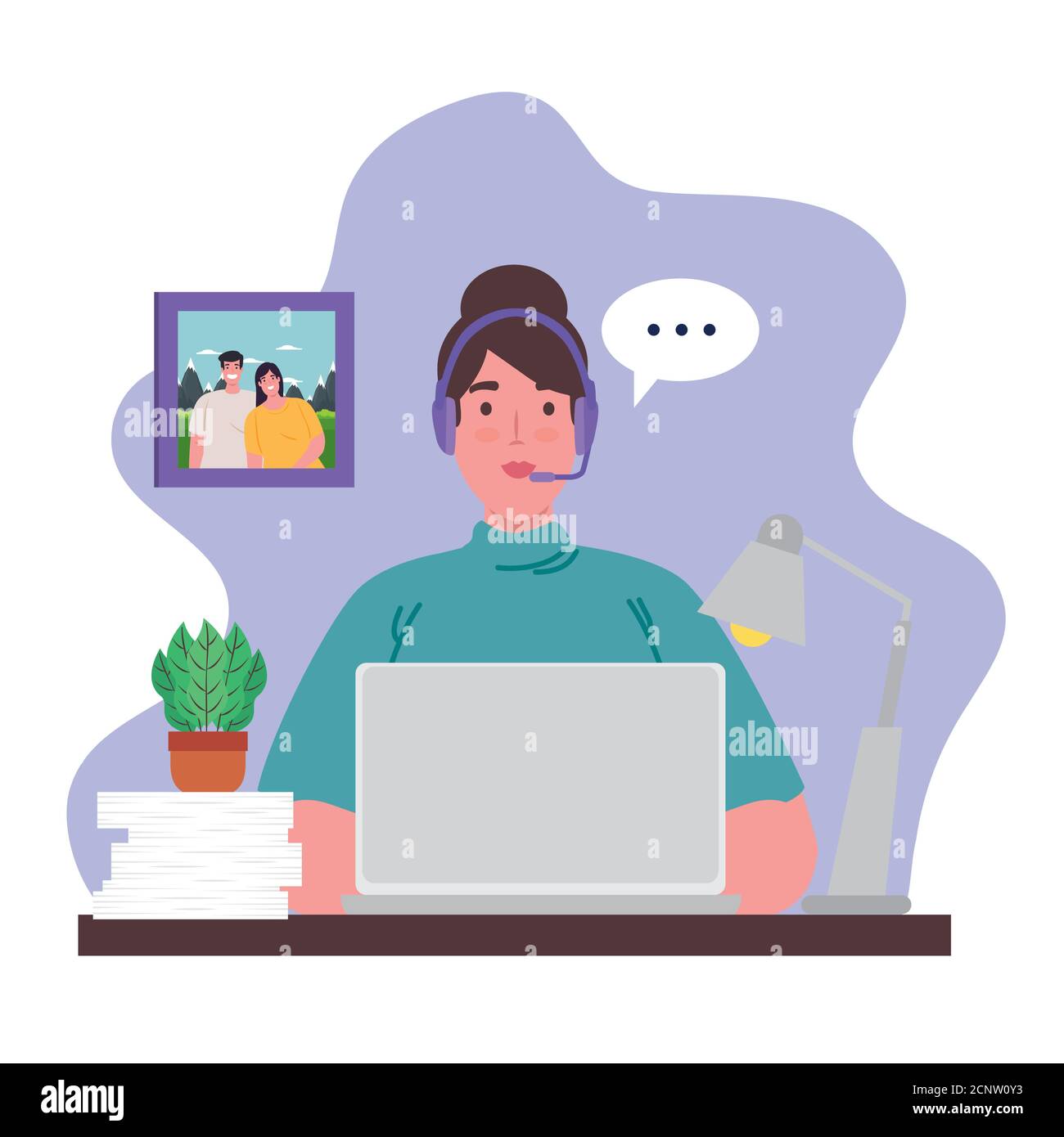 telework, agent female call center working from home Stock Vector Image ...