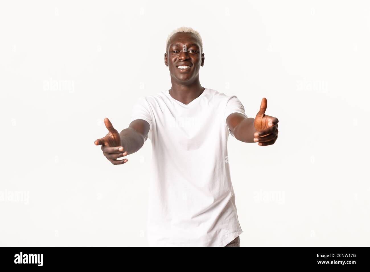 Portrait of friendly handsome african-american blond man, reaching ...