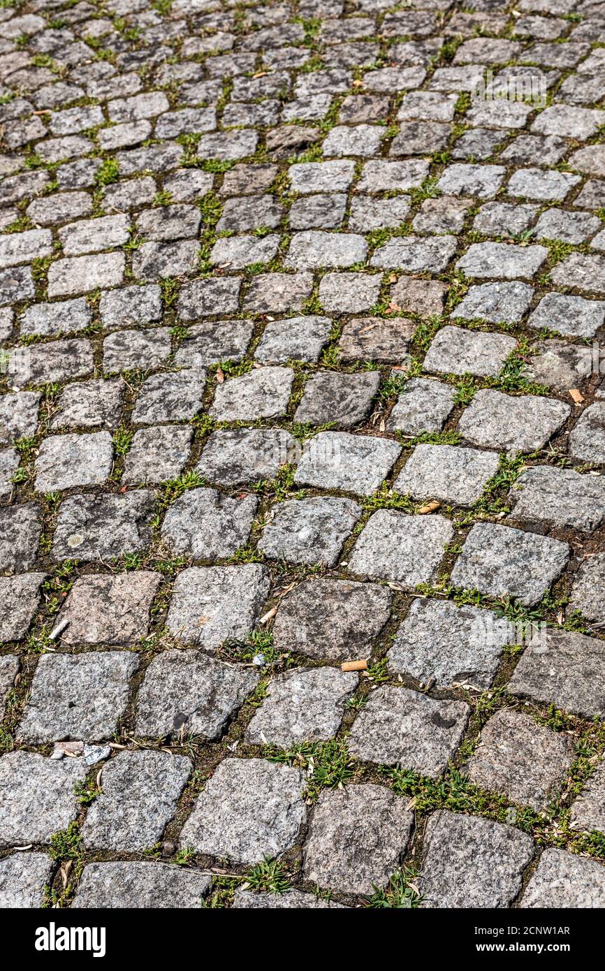 Road made of concrete paving stone and waste and grass Stock Photo - Alamy