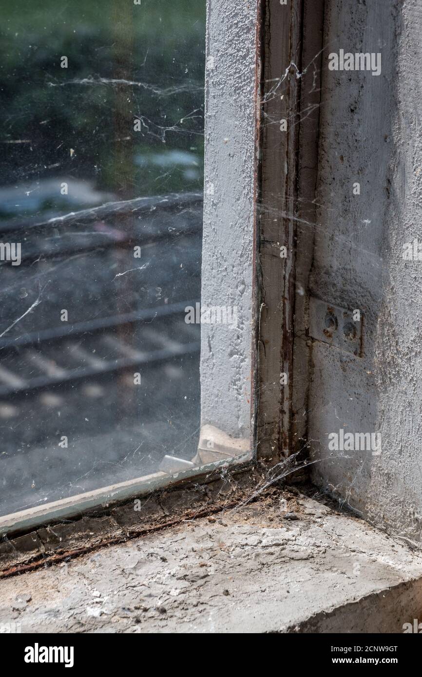 Old and dusty window with spiderwebs dirt Stock Photo - Alamy