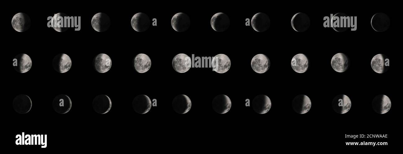Phases of the Moon, Lunar cycle Stock Photo - Alamy