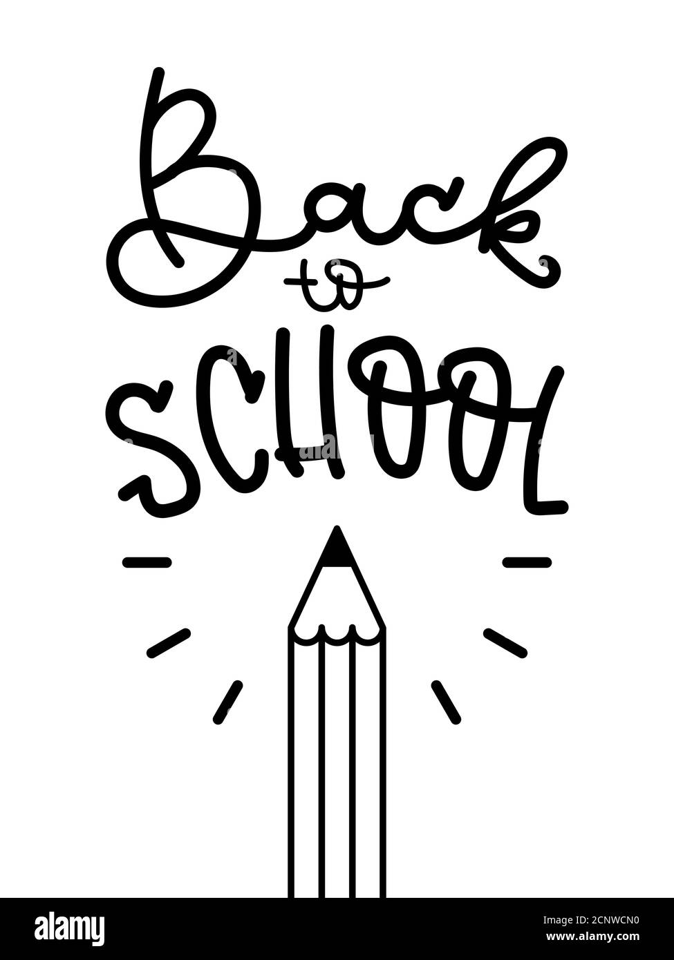 Back to school. Black hand lettering on white background. Pencil icon ...