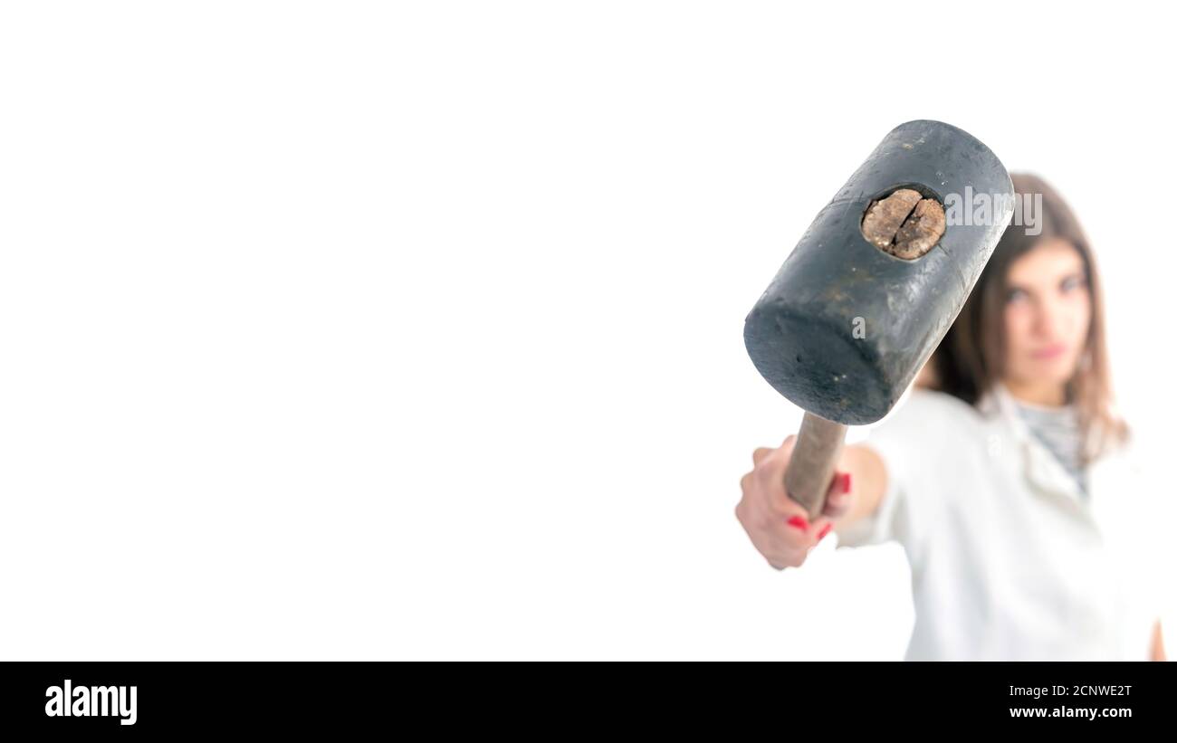 Woman Hand Holding Hammer on white background Stock Photo - Alamy