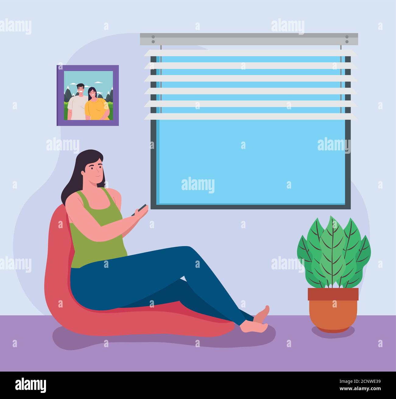 telework, young woman working from home Stock Vector Image & Art - Alamy
