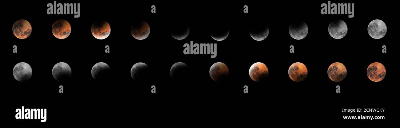 Lunar Eclipse Phases, Blood moon, Composite Lunar Eclipse Stock Photo ...