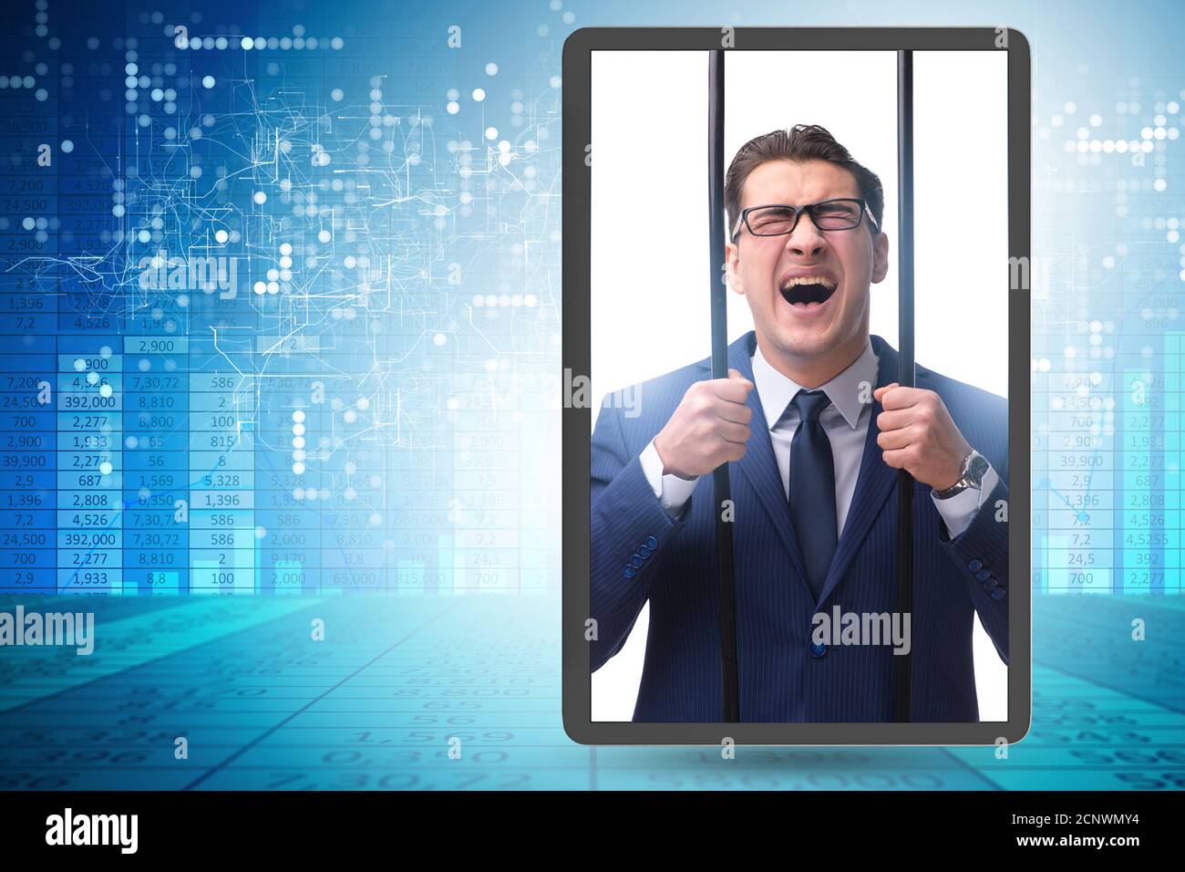 Online and internet dependency concept with businessman Stock Photo - Alamy