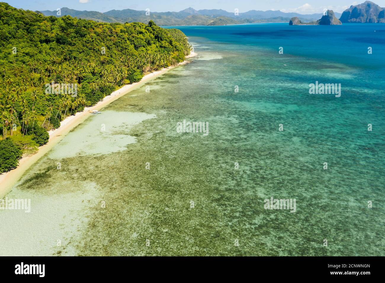 Aerial view of tropical remote beach in El Nido, Palawan, Philippines ...