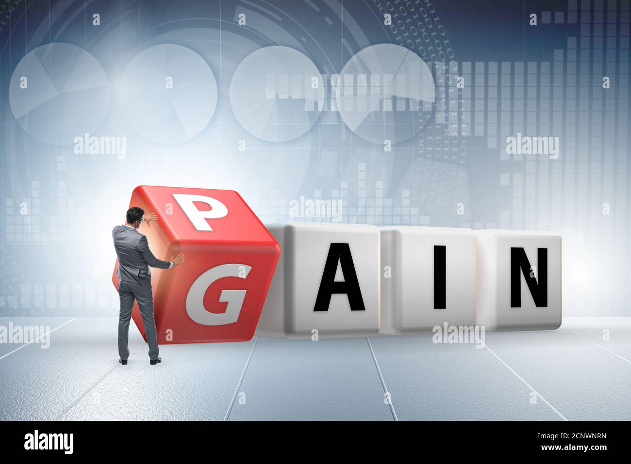 No pain no gain concept with the businessman Stock Photo - Alamy