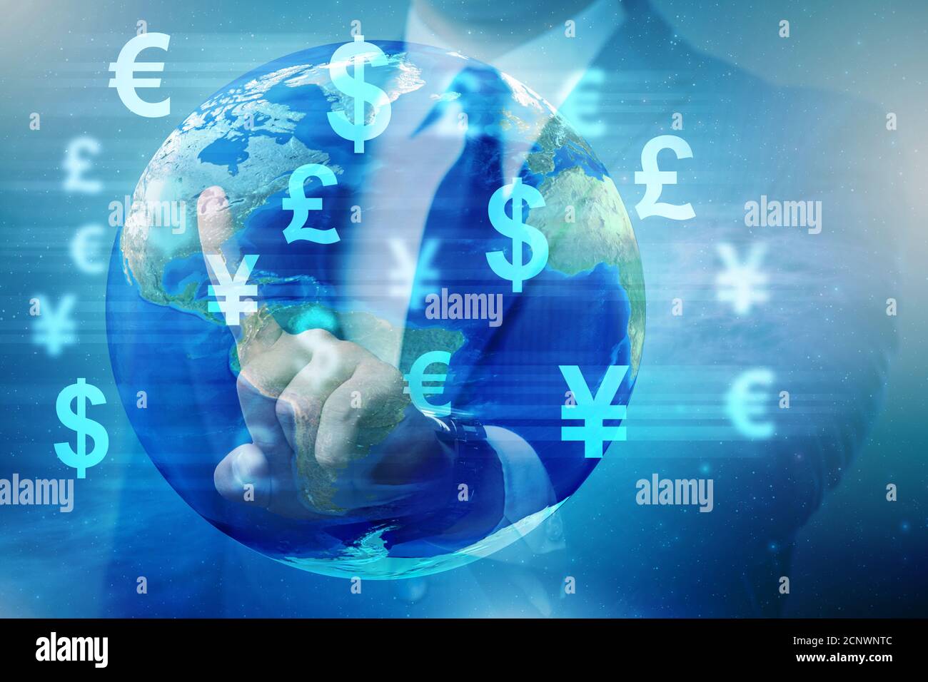 Global money transfer and exchange concept with the businessman Stock ...