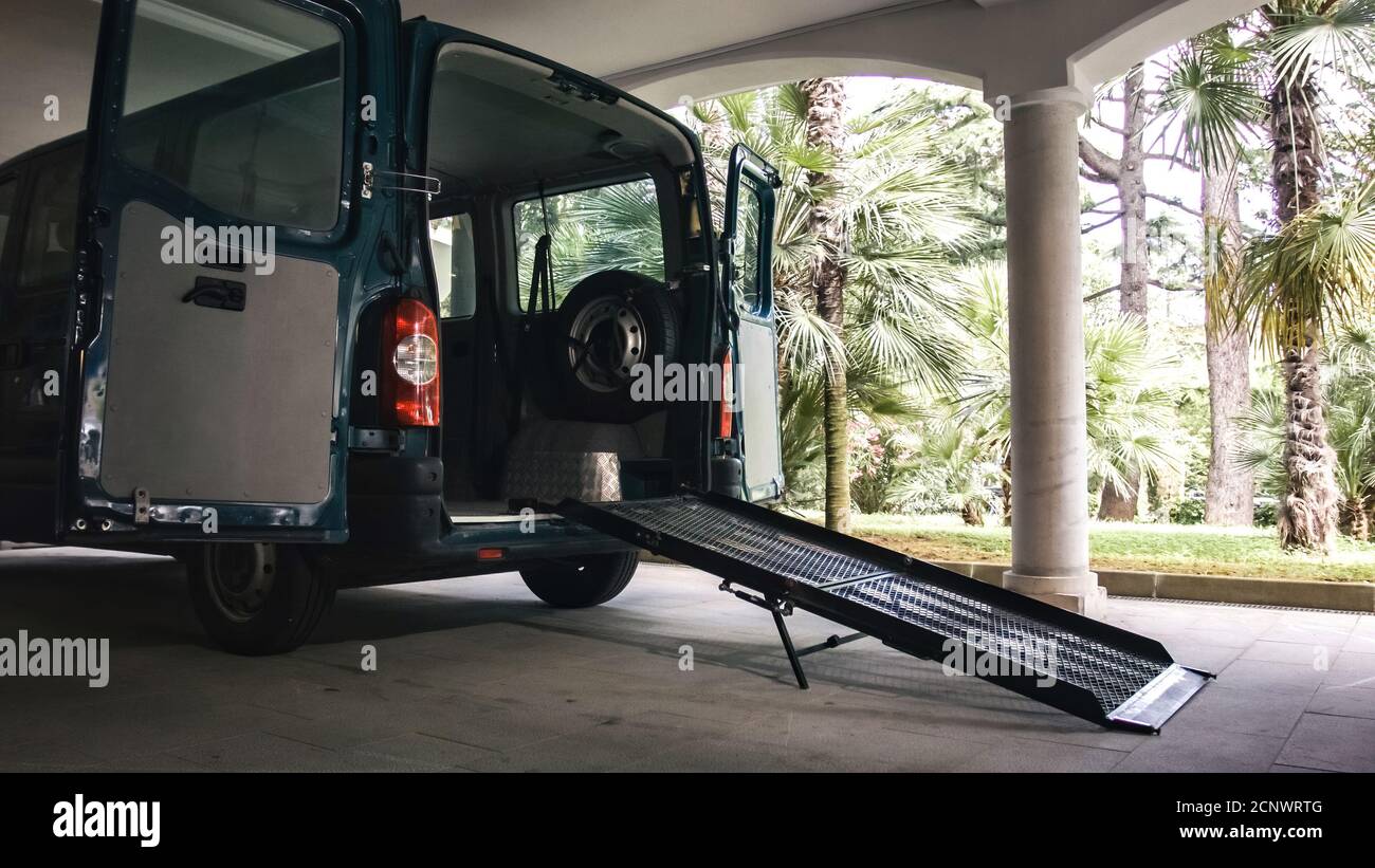 Accessible vehicle with ramp for disabled people on wheelchair Stock ...