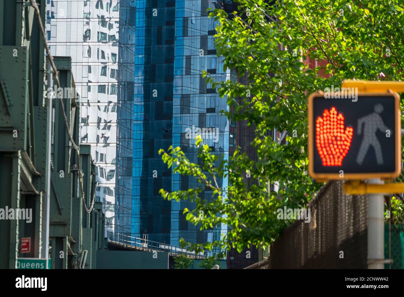 High-rise office buildings stand behind stoplight at Queensboro Plaza ...