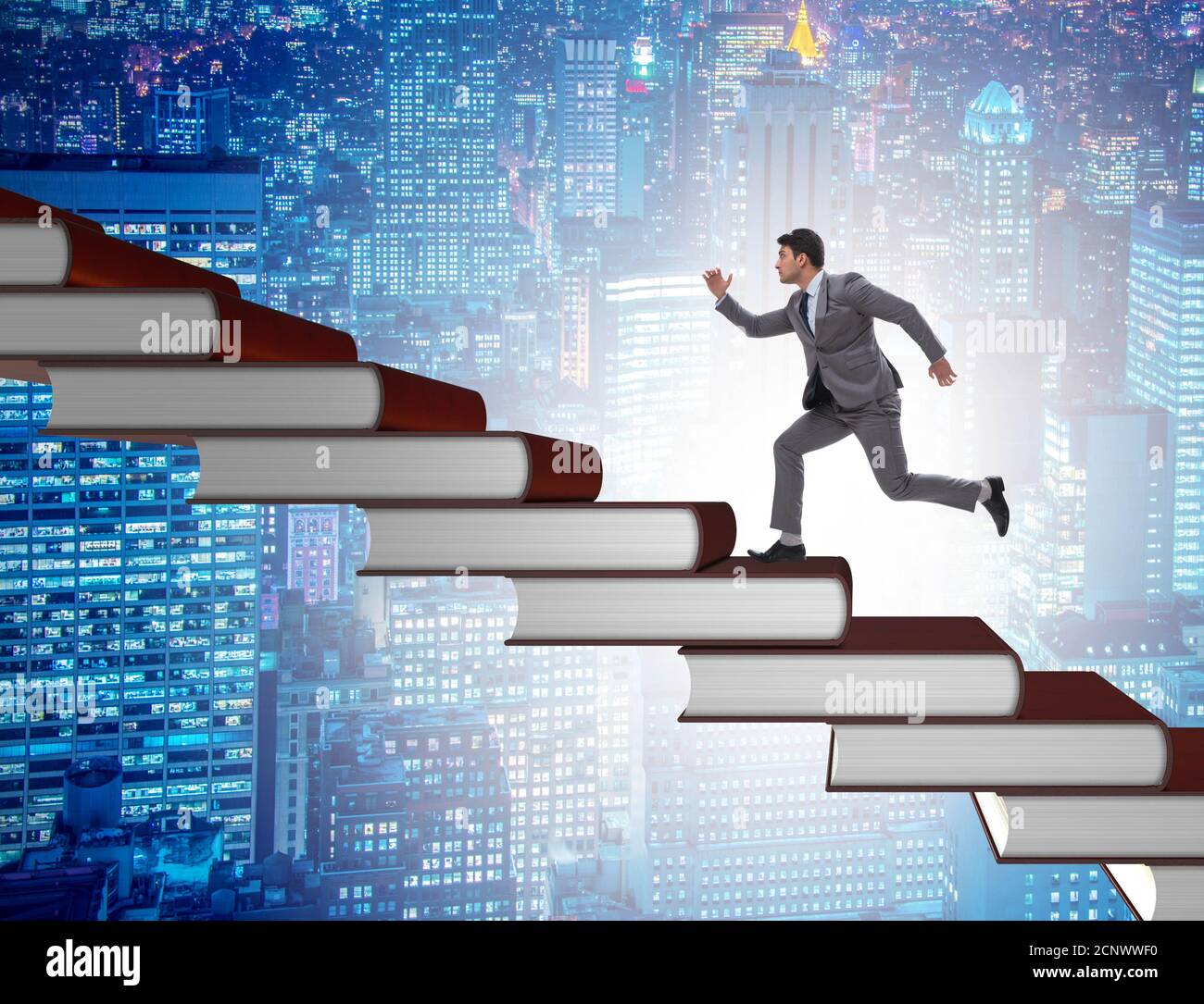 The businessman student climbing the ladder of education books Stock ...