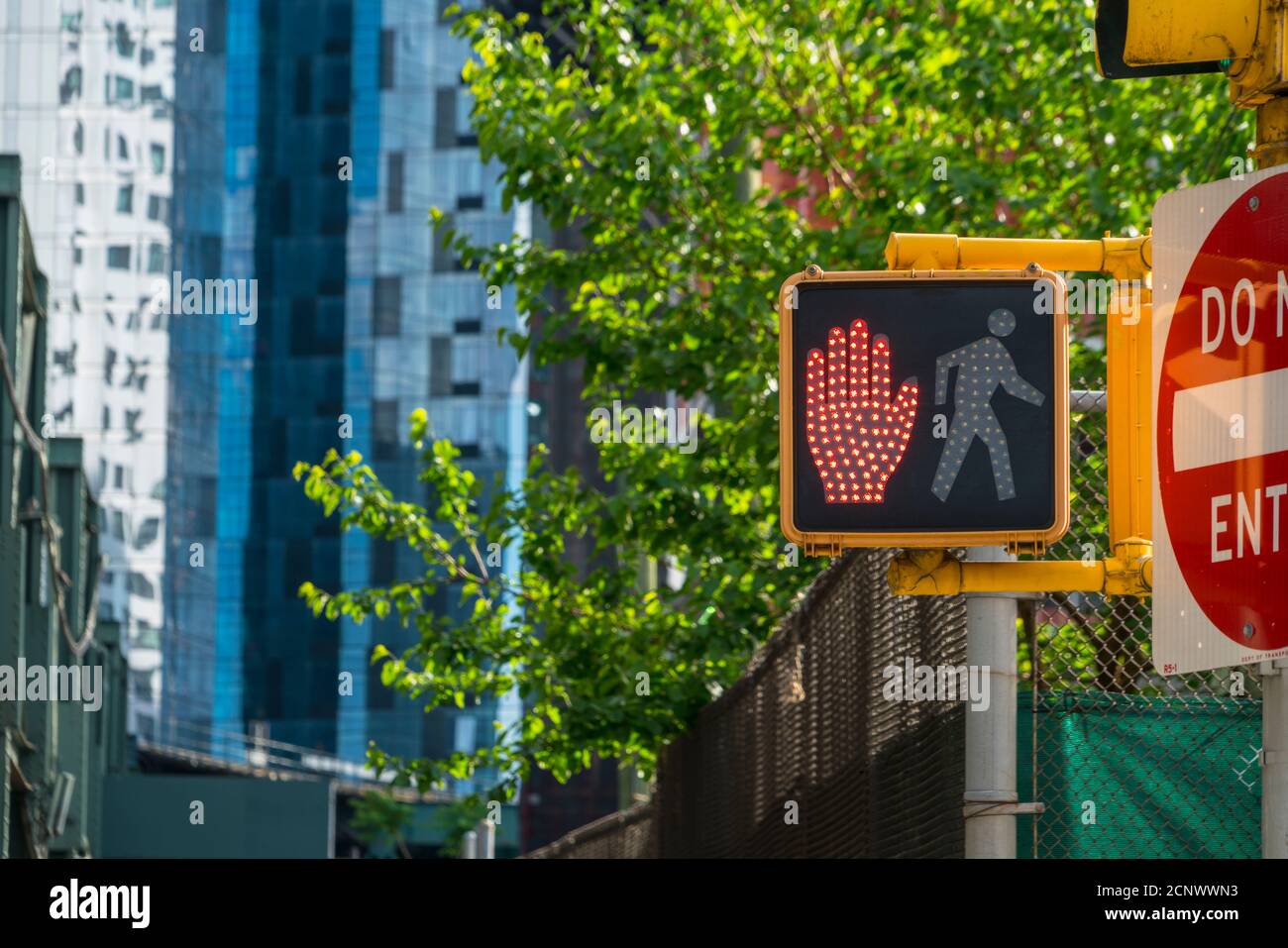 High-rise office buildings stand behind stoplight at Queensboro Plaza ...