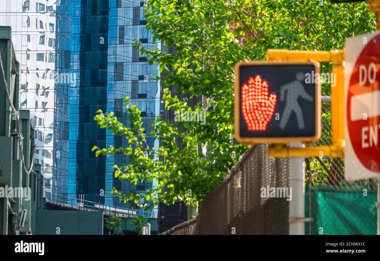 High-rise office buildings stand behind stoplight at Queensboro Plaza ...